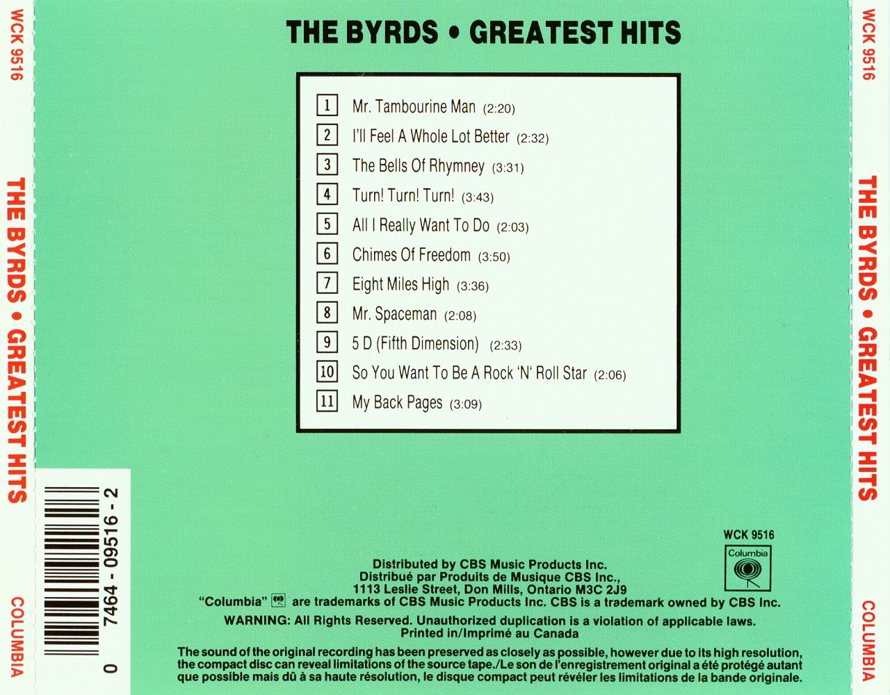 The Byrds The Byrds Greatest Hits : Back | CD Covers | Cover Century ...